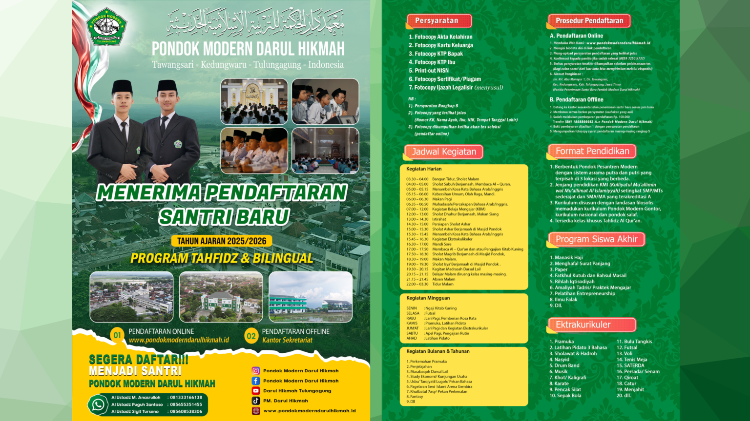 INFORMASI PENERIMAAN SANTRI BARU TAHUN PELAJARAN 2025/2026 - Pondok Modern Darul Hikmah